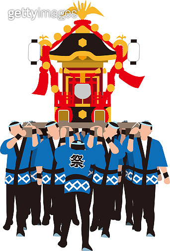 The shrine and the people who carry it. Japanese traditional event ...