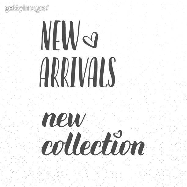 New arrivals and New collection signs with decorative heart, modern ...