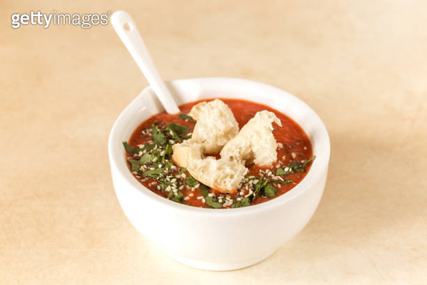 Italian pureed tomato soup gazpacho. Healthy food 이미지 (1163514622) - 게티 ...