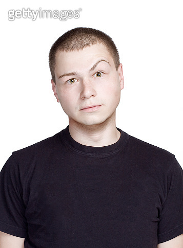 Portrait of young man. Facial expression. sick face. (1142896414) - 게티이미지뱅크