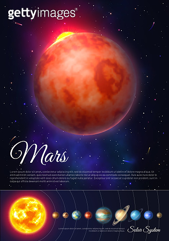Mars planet colorful poster with solar system 이미지 (1195493038) - 게티이미지뱅크