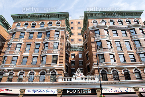 Facade of historic buildings in the campus of University of Pittsburgh ...