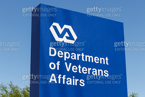 Veterans Affairs signage and logo. The VA provides healthcare services ...