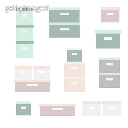 Vector icon set storage box. Stacked cardboard storage boxes with ...
