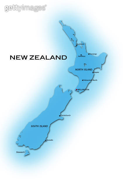 simple map of new zealand with major cities 이미지 (1185357242) - 게티이미지뱅크