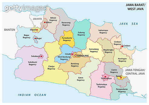 Jawa Barat, West Java administrative and political vector map ...