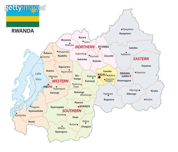 administrative map of the african state Republic of Rwanda with flag ...