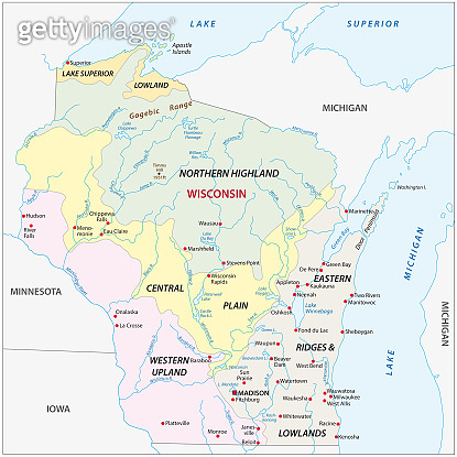 geographic vector Map of the U.S. state of Wisconsin 이미지 (1095230970 ...