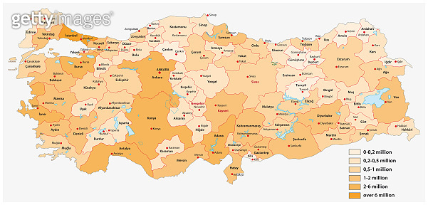 Vector population map of the Turkish provinces (1142962100) 일러스트, 무료 ...