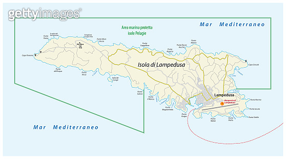 road map of the italian mediterranean sea island Lampedusa Italy ...