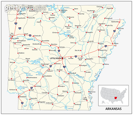 road map of the US American State of Arkansas 이미지 (1145502203) - 게티이미지뱅크