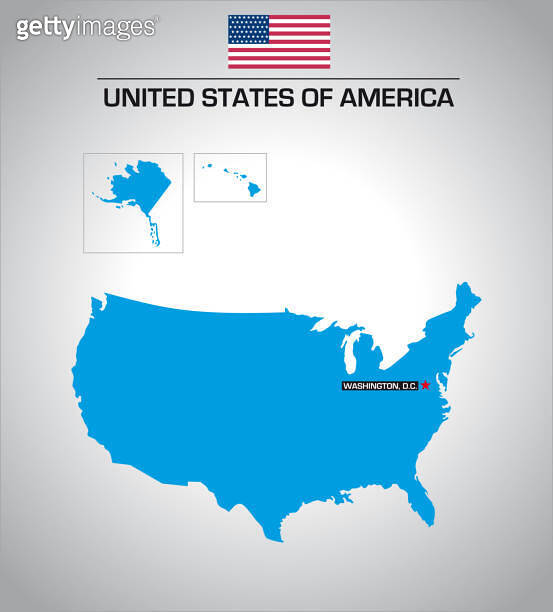 simple outline map of united states of america with flag (1192096425 ...
