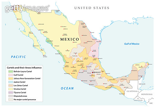 Map of the Mexican drug cartels and their spheres of influence ...