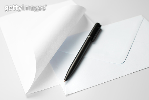 Correspondence Set: Blank Sheet of Paper with Curled Corner, Envelope ...