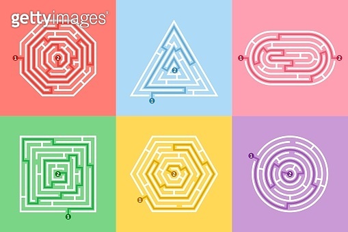 Labyrinth different shapes game and maze fun puzzle set. Maze square ...
