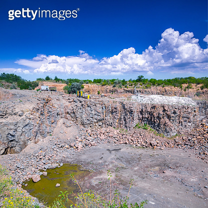 Spectacular view of quarry open pit mining of granite stone. Process ...