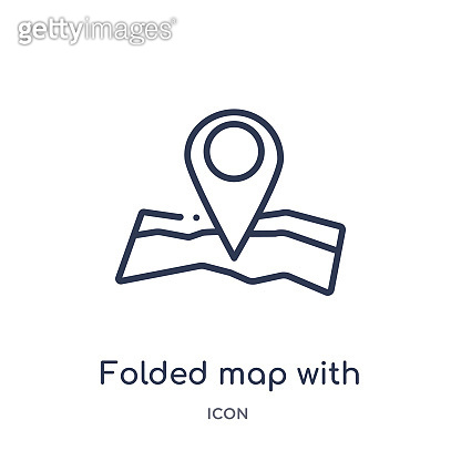 Linear folded map with position mark icon from Maps and Flags outline ...