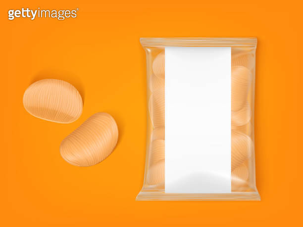 Wavy chips pack, ripple potato snack package 이미지 (1182423016) - 게티이미지뱅크