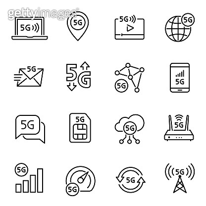 5G Internet connection linear vector icons set 이미지 (1180439713) - 게티이미지뱅크