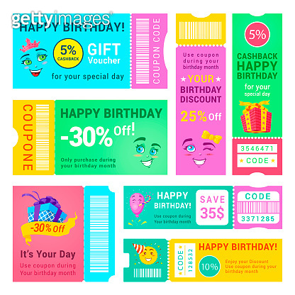 Happy birthday promo vouchers vector design templates set 이미지 ...