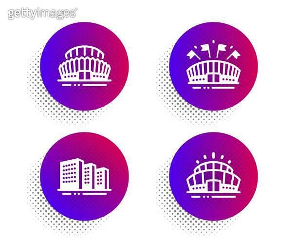 Sports arena, Buildings and Sports stadium icons set. Arena stadium ...