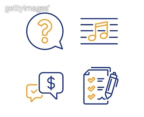 Question mark, Payment received and Musical note icons set. Survey ...
