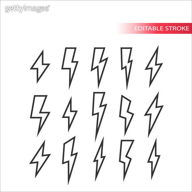 Lightning bolt thin line vector icon set. 이미지 (1183206288) - 게티이미지뱅크