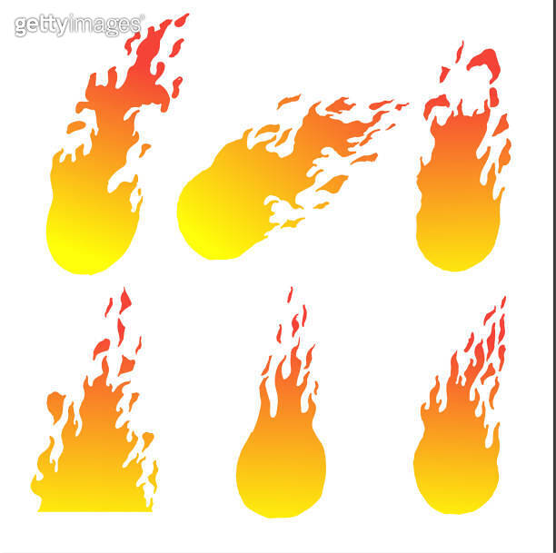 Yellow and red fire. Set of hand drawn frames. Vector illustration. Set ...