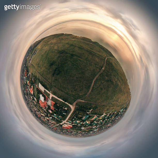Little planet 360 degree sphere. Panoramic aerial top view to beautiful ...