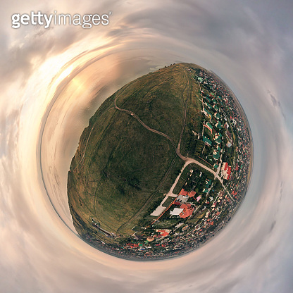 Little planet 360 degree sphere. Panoramic aerial top view to beautiful ...