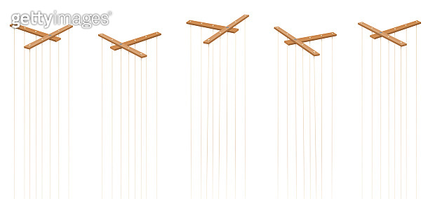Wooden marionette control bars. Five items with strings and no puppets ...