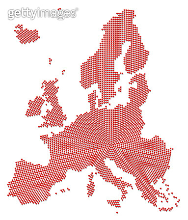 Europe map with many little red balls. Isolated vector illustration ...