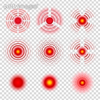 Pain circle symbols. Painkiller remedy spots icons, painful target red ...