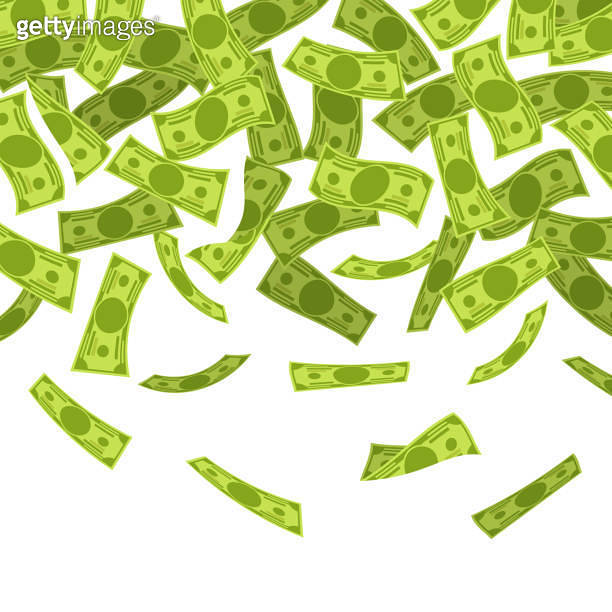 Money rain. Falling dollars banknotes, finances luck currency rain ...