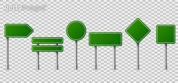 Green traffic signs. Blank horizontal warning danger way destination ...