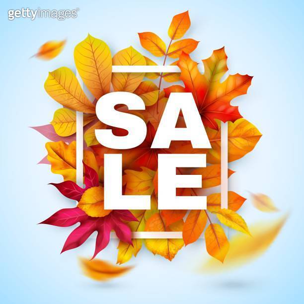 Autumn sale. Seasonal promotion design with red and yellow realistic ...