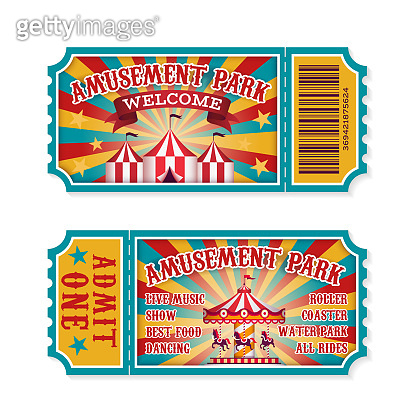 Amusement park ticket. Family park attractions admission tickets, fun ...