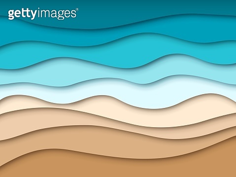 Paper sea beach. Abstract ocean summer travel landscape, summertime 3d ...