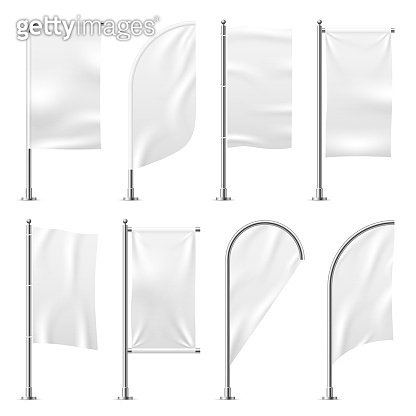 Beach flag. Template banner mockup white flags promotion event display ...