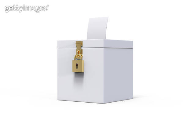 Election box with voting paper in hole, ballot campaign mockup template ...