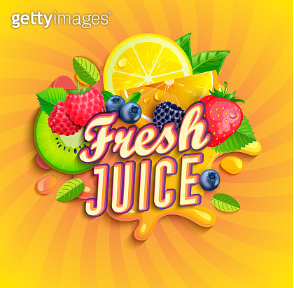 Fresh juice card with splash, fruits and berries. 이미지 (1143300720) - 게티 ...