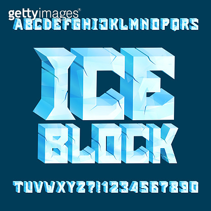 Ice Block alphabet font. 3D ice cracked letters and numbers ...