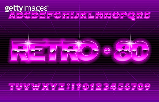 Retro 80 alphabet font. Glowing letters and numbers. 이미지 (1174814346 ...