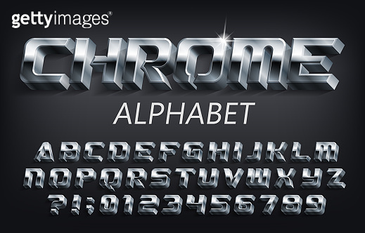 3D Chrome alphabet font. Futuristic metallic letters, numbers and ...