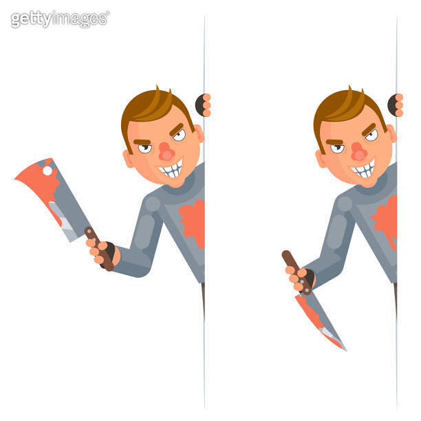 Maniac look out corner killer psychopath blood knife axe hand insane ...