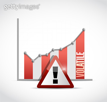Volatile business graph and warning sign 이미지 (1180630948) - 게티이미지뱅크