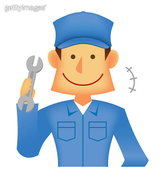 Young asian (Japanese,Korean etc.) blue collar worker (upper body ...