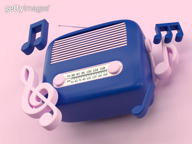 pink blue radio cartoon style 3d rendering object technology concept ...