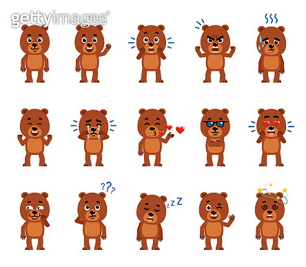 Set of cartoon teddy bear characters showing various emotions. Funny ...