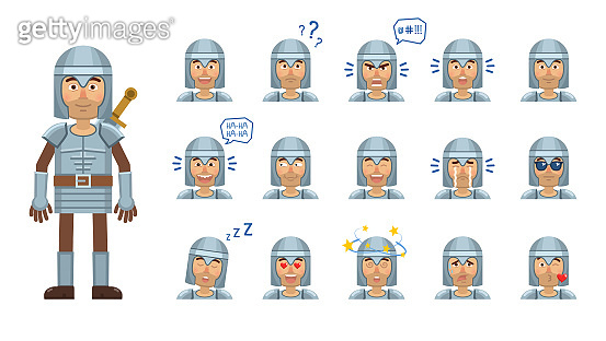Big set of medieval knight emoticons. Knight avatars showing different ...